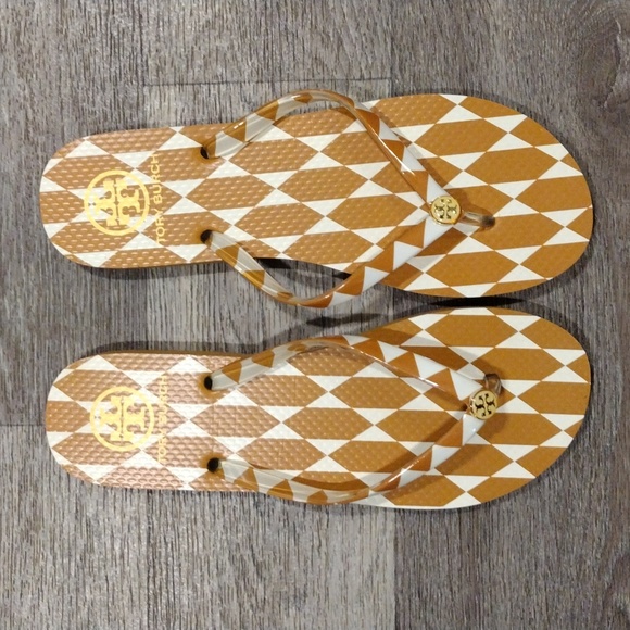Tory Burch | Shoes | Tory Burch Flip Flops Aztec Triangle Print Logos ...